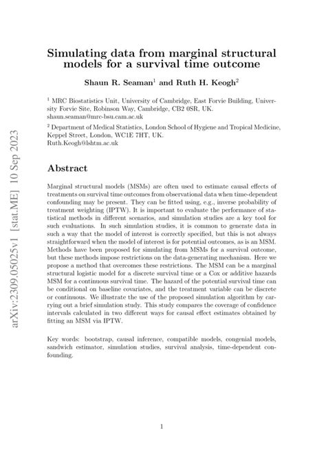 Simulating Data From Marginal Structural Models For A Survival Time Outcome Deepai