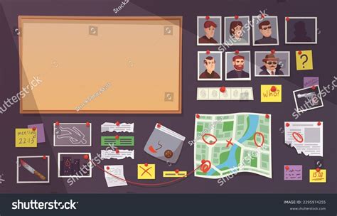 Investigation Wall Detective Board Elements Clues Stock Vector Royalty