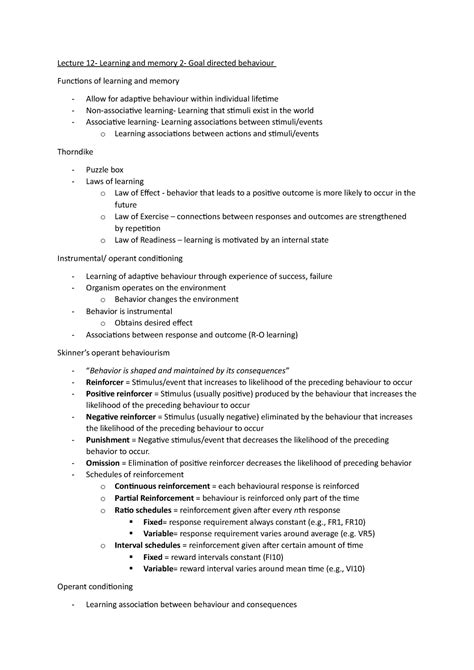 Lecture 12 Learning And Memory 2 Goal Directed Behaviour Omission Elimination Of Positive