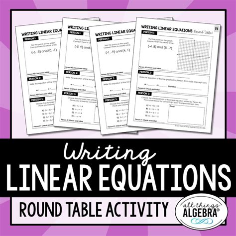 Writing Linear Equations Slope Intercept And Standard Form Round Table Activity All Things