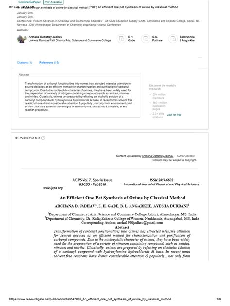 Pdf An Efficient One Pot Synthesis Of Oxime By Classical Method Pdf Pyridine Chemical