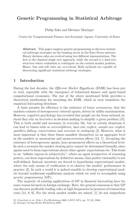 Pdf Statistical Arbitrage With Genetic Programming