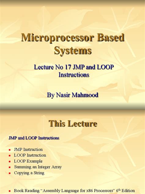 17 Microprocessor Systems Lecture No 17 Jmp And Loop Instructions Pdf