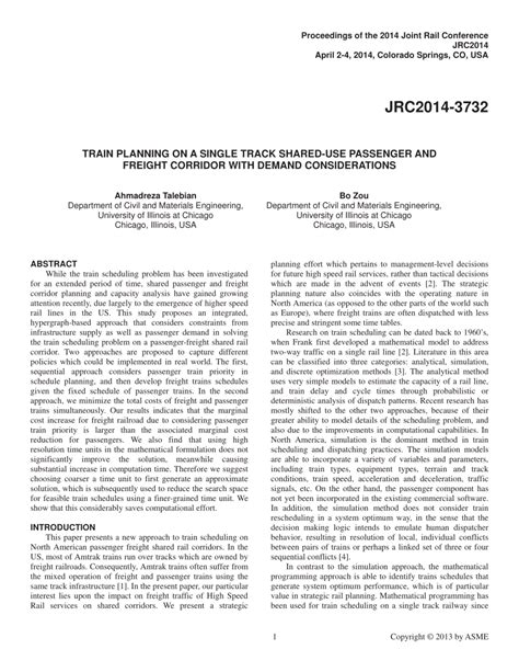Pdf Train Planning On A Single Track Shared Use Passenger And Freight Corridor With Demand