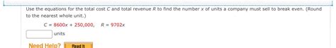 solved use the equations for the total cost c and total