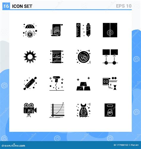 16 Thematic Vector Solid Glyphs And Editable Symbols Of Gear Workspace Drawing Layout Grid