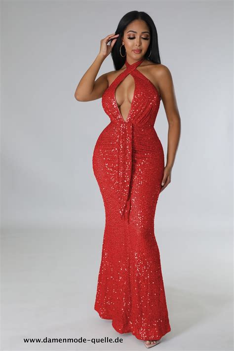 Kleider 2024 V Ausschnitt Pailletten Bodycon Midi Meerjungfrau Maxi