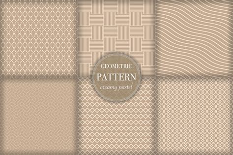 6 크림 파스텔 컬러 기하학적 패턴 배경의 집합입니다 벽지 전단지 표지 배너 디자인 템플릿 직물 직물 및 인쇄를위한 추상및 물결 선 도트 트렌디 한 복고풍 스타일의 벡터