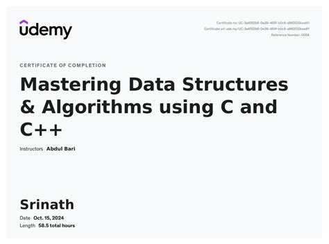 Successfully Completed A Comprehensive Data Structures Course On Udemy Srinath D