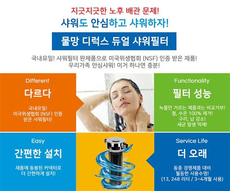 Moolmangkorea 지긋지긋한 노후배관 문제 샤워도 안심하고 샤워하자 국내유일 샤워필터