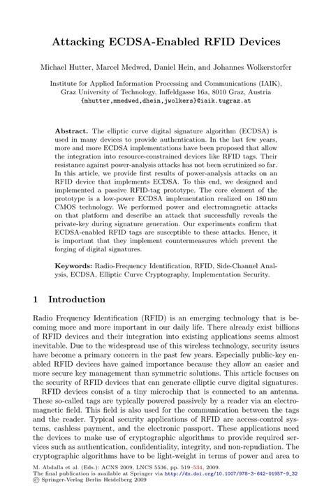 Pdf Attacking Ecdsa Enabled Rfid Devices