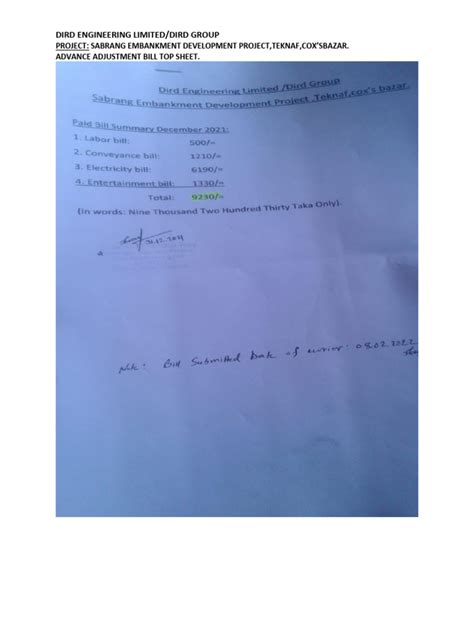 Advance Bill Adjustment Pdf