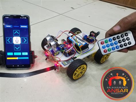 line follower obstacle avoiding controlled by ir remote and mobile