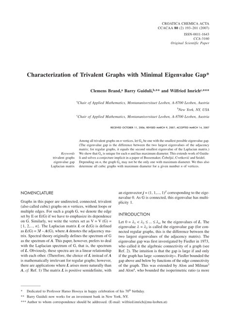 Pdf Characterization Of Trivalent Graphs With Minimal Eigenvalue Gap