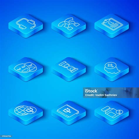 설정 라인 심리학 Psi 오래 된 모래 시계 책 남자 무덤 장례식 슬픔 의료 클립 보드 코미디와 비극 마스크 심리학자 온라인 및 진정 약 아이콘 벡터 3차원 형태에 대한