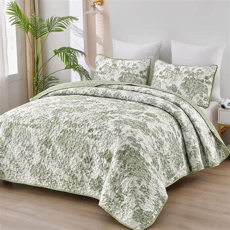 Wongs Bedding Botanical Quilt Set King Sage Green 3 Pieces