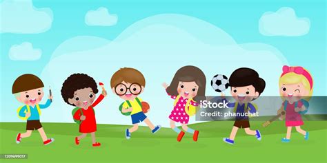 학교로 돌아가는 아이들의 그룹 어린이 학교 교육 개념 아이들은 학교에 가고 광고 브로셔를위한 템플릿 텍스트 어린이 및 프레임 어린이 및 프레임 벡터 일러스트레이션 광고에