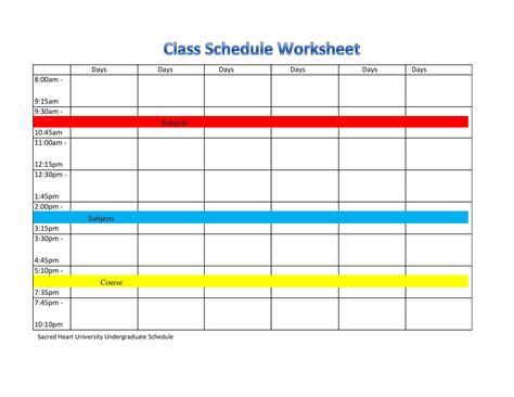 Free Printable Class Schedule Templates Excel Word Pdf College