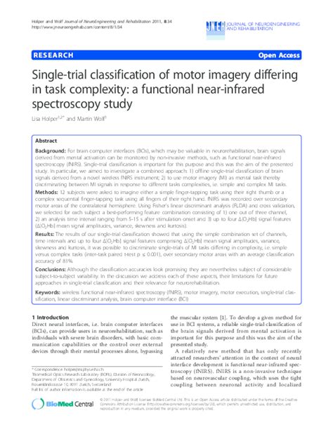 Pdf Single Trial Classification Of Motor Imagery Differing In Task Complexity A Functional