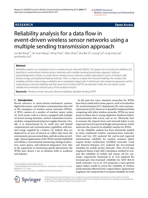 pdf reliability analysis for a data flow in event driven wireless