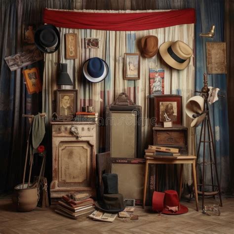Vintage Room Interior With Antique Objects Furniture And Accessories