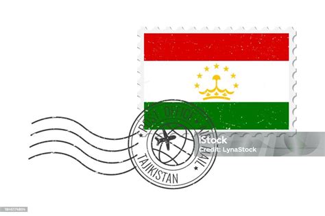 타지키스탄 그런 지 우표 흰색 배경에 고립된 타지키스탄의 국기와 함께 빈티지 엽서 벡터 일러스트 레이 션 복고풍 스타일 고무도장에 대한 스톡 벡터 아트 및 기타 이미지