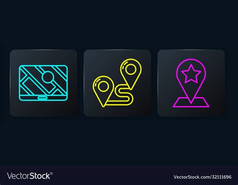 Set Line City Map Navigation Map Pointer Vector Image