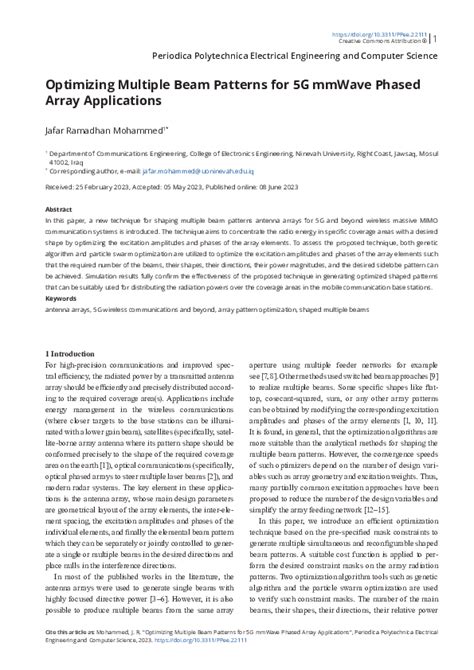 Pdf Optimizing Multiple Beam Patterns For 5g Mmwave Phased Array Applications