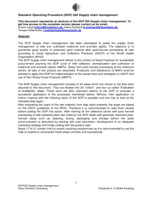 Fillable Online Standard Operating Procedure SOP 205 Supply Chain
