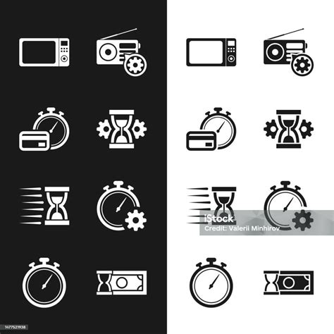 모래 시계 설정 빠른 지불 전자 레인지 라디오 모래가있는 오래된 모래 시계 및 시간 관리 아이콘을 설정합니다 벡터 가정 생활에 대한 스톡 벡터 아트 및 기타 이미지 Istock