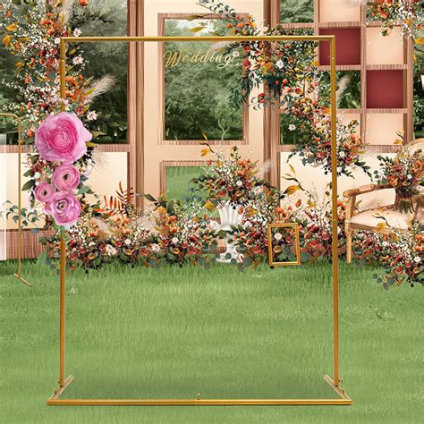 39x5ft Gold Metal Floral Frame Rectangular Wedding Arch Lofaris