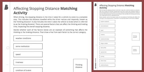 Factors Affecting Stopping Distance Matching Activity