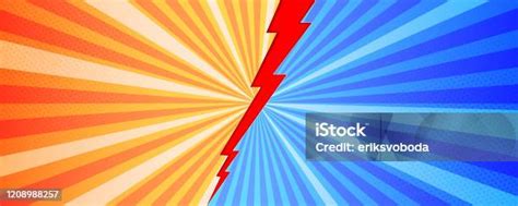 표현 배경에 붉은 번개와 광선과 비교의 팝 아트 배경 대 전투 도전 복고풍 만화 스타일의 화면 스포츠 이벤트에 대한 템플릿입니다 벡터 일러스트레이션 번개에 대한 스톡 벡터