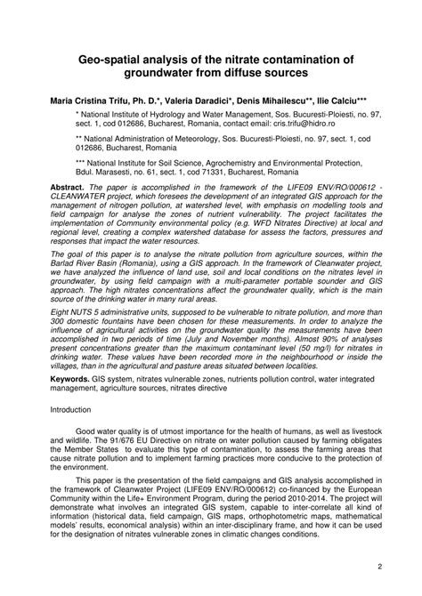 Pdf Geo Spatial Analysis Of The Nitrate Contamination Of Groundwater From Diffuse Sources