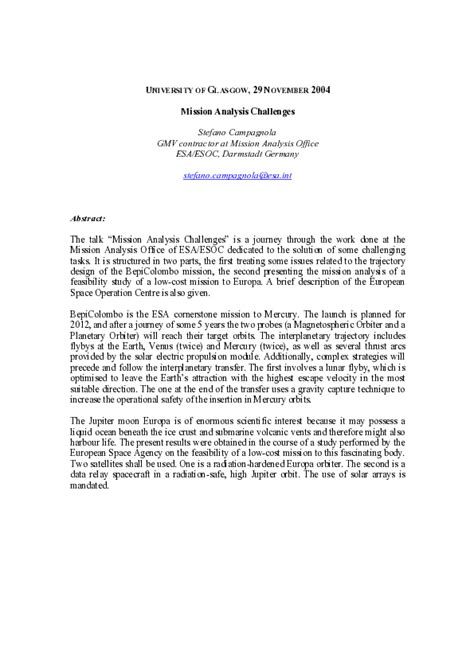 Pdf Mission Analysis Challenges