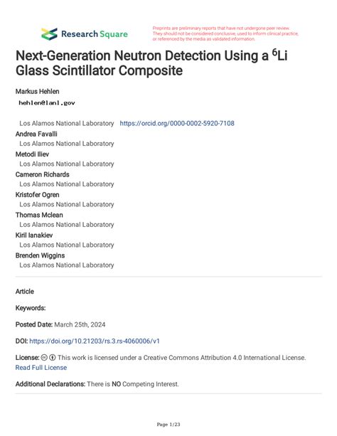 Pdf Next Generation Neutron Detection Using A 6li Glass Scintillator Composite