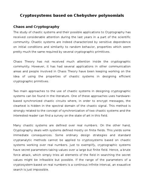 Cryptosystems Based On Chebyshev Polynomials Report Pdf Cryptography Chaos Theory