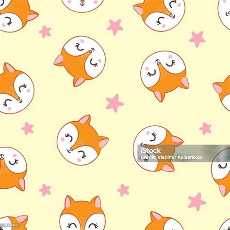 귀여운 여우 원활한 패턴 꽃과 점으로 늑대 손 그린 숲 배경 벡터 일러스트 가을에 대한 스톡 벡터 아트 및 기타 이미지 가을 겨울 고양이 새끼 Istock
