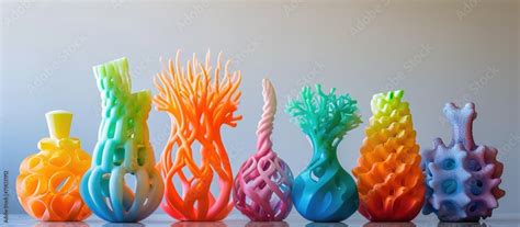 Colorful 3d Printed Objects On A Flat Surface Fused Deposition Modeling Fdm A Modern