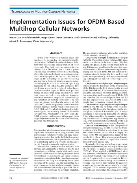 Pdf Implementation Issues For Ofdm Based Multihop Cellular Networks