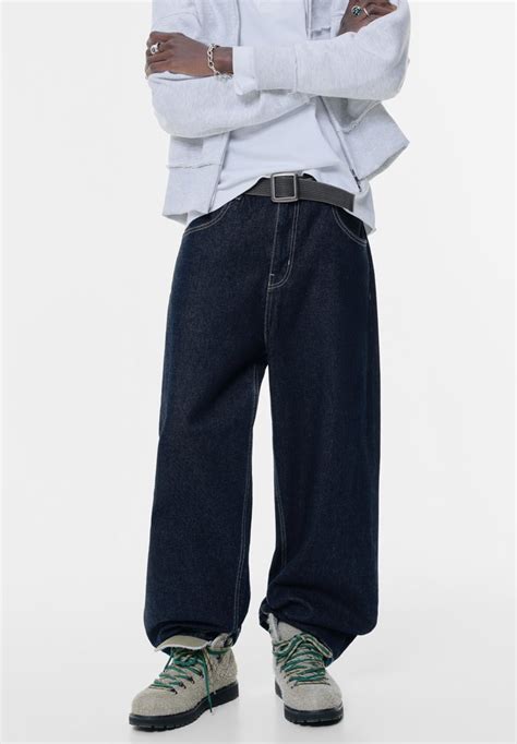 Pullandbear Relaxed Fit Baggy Jeans Dark Blue Denim Zalando