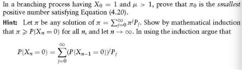 in a branching process having x 0 1 and mu 1