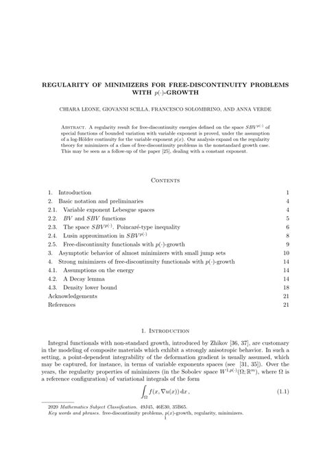Pdf Regularity Of Minimizers For Free Discontinuity Problems With Px