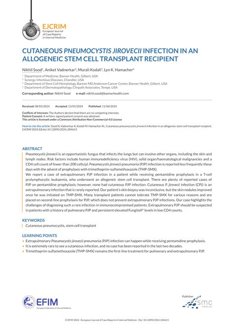 Pdf Cutaneous Pneumocystis Jirovecii Infection In An Allogeneic Stem