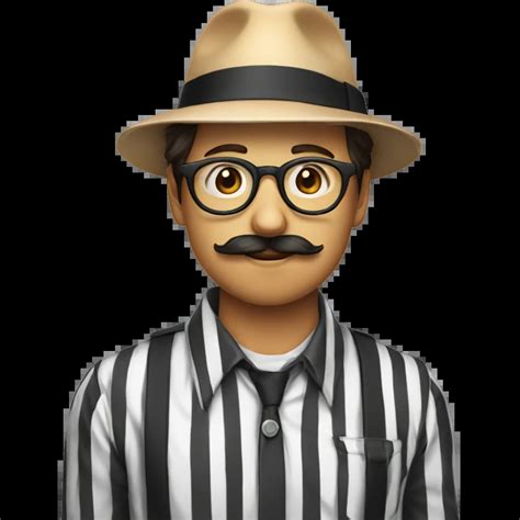 Nerd Face Circle Emoji With Black And White Long Sleeve Striped Shirt And A Fedora And A
