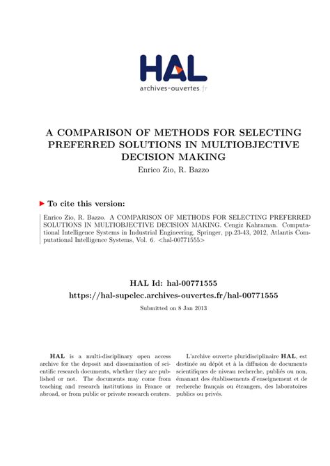 Pdf A Comparison Of Methods For Selecting Preferred Solutions In
