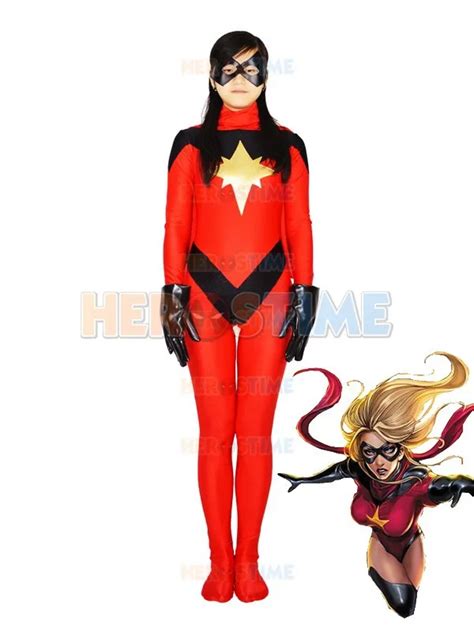 미스 마블 슈퍼 히어로 의상 레드 스판덱스 여성 할로윈 코스프레 슈퍼 히어로 의상 젠타이 슈트 가장 인기있는suit