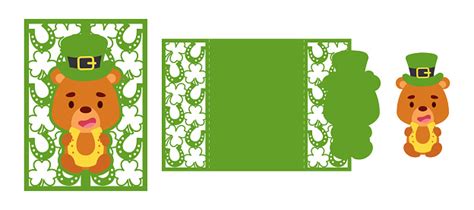 성 패트릭의 날 곰 레이저 절단 초대 장 카드 템플릿 플로터와 실크 스크린 인쇄를 위한 실루엣을 잘라낸 용지 벡터 스톡
