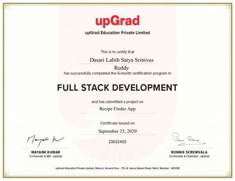 successfully completed full stack development from upgrad full