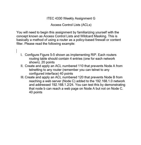 solved itec 4330 weekly assignment g access control lists